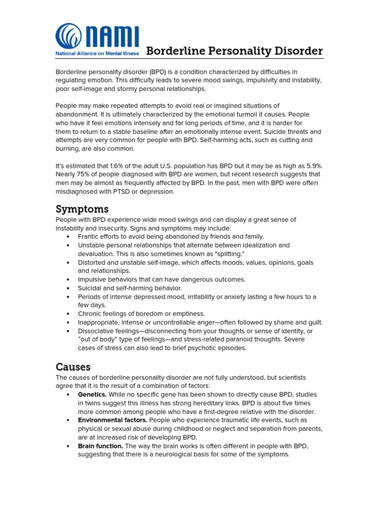 BPD Fact Sheet | PDF | Borderline Personality Disorder | Mental Disorder