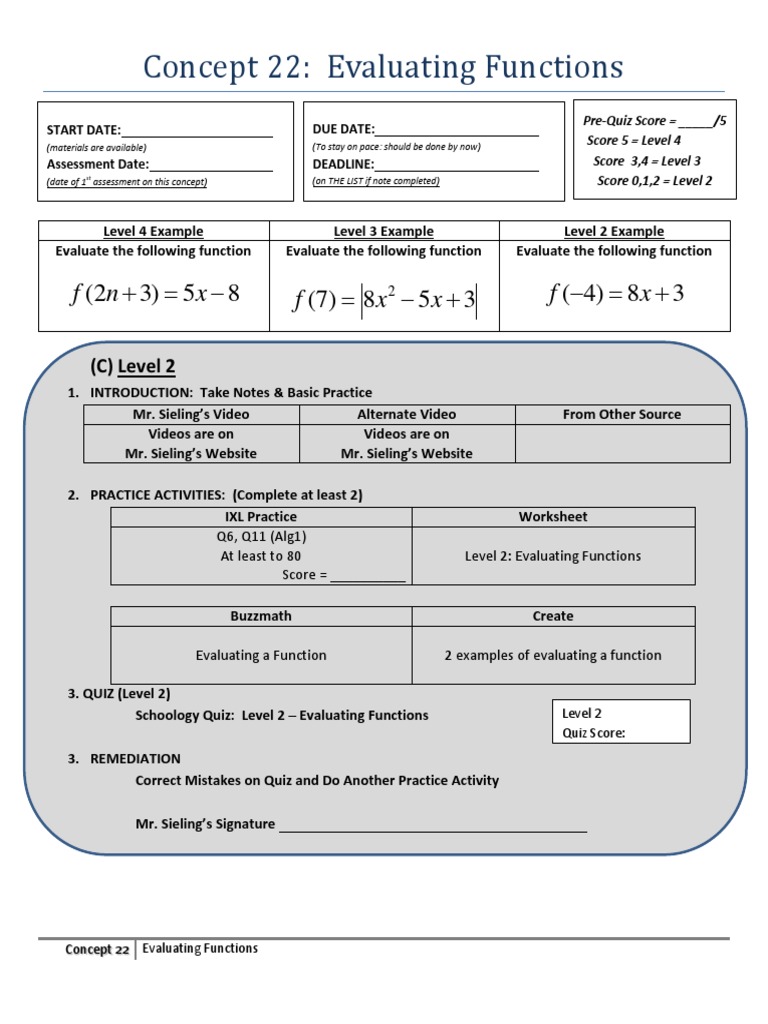 8th Evaluating Functions 1 Download Free Pdf Variable Mathematics