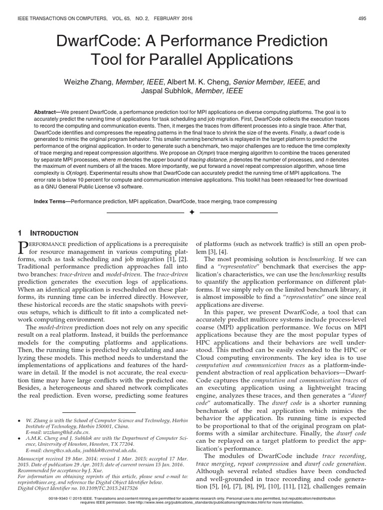 DwarfCode A Performance Prediction Tool For Parallel Applications | PDF | Message Passing ...