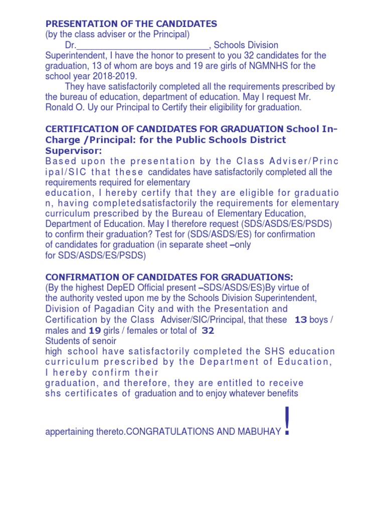 Presentation of The Candidates of Graduation | PDF