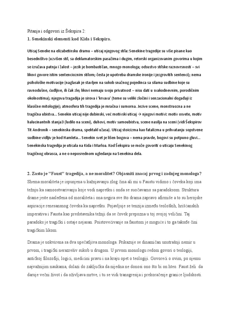 Sekspir 2 Odgovori | PDF