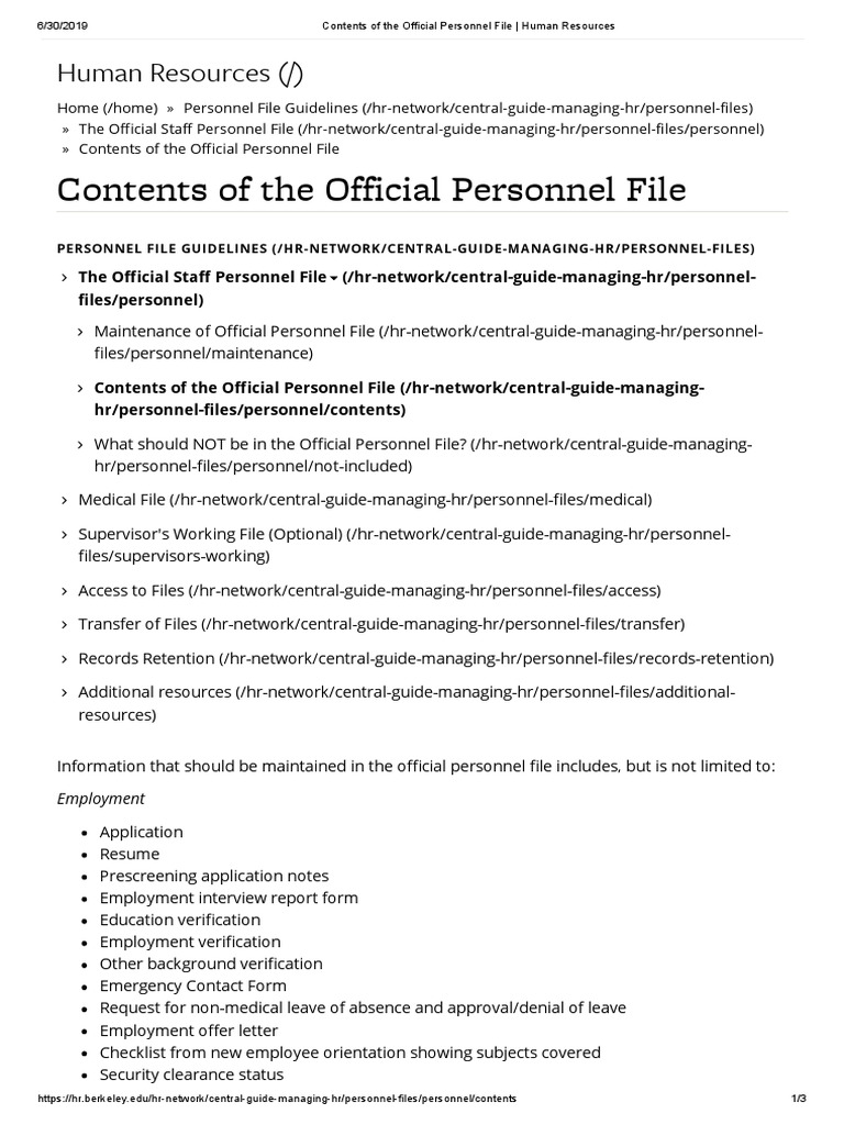 Contents of The Official Personnel File - Human Resources | PDF | Human ...