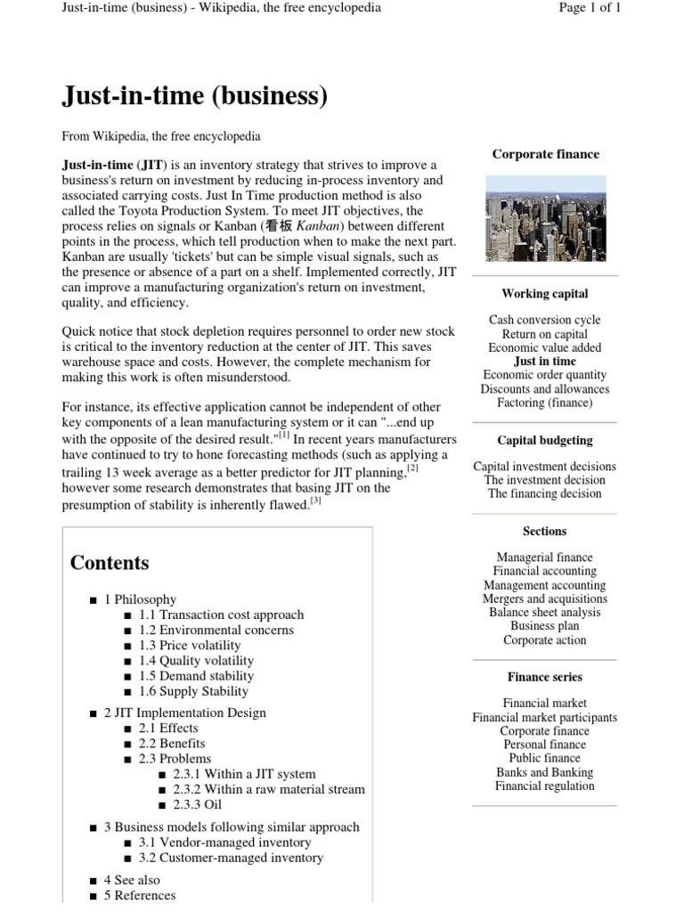 Just-In-Time (Business) : Corporate Finance Just-In-Time (JIT) Is An ...