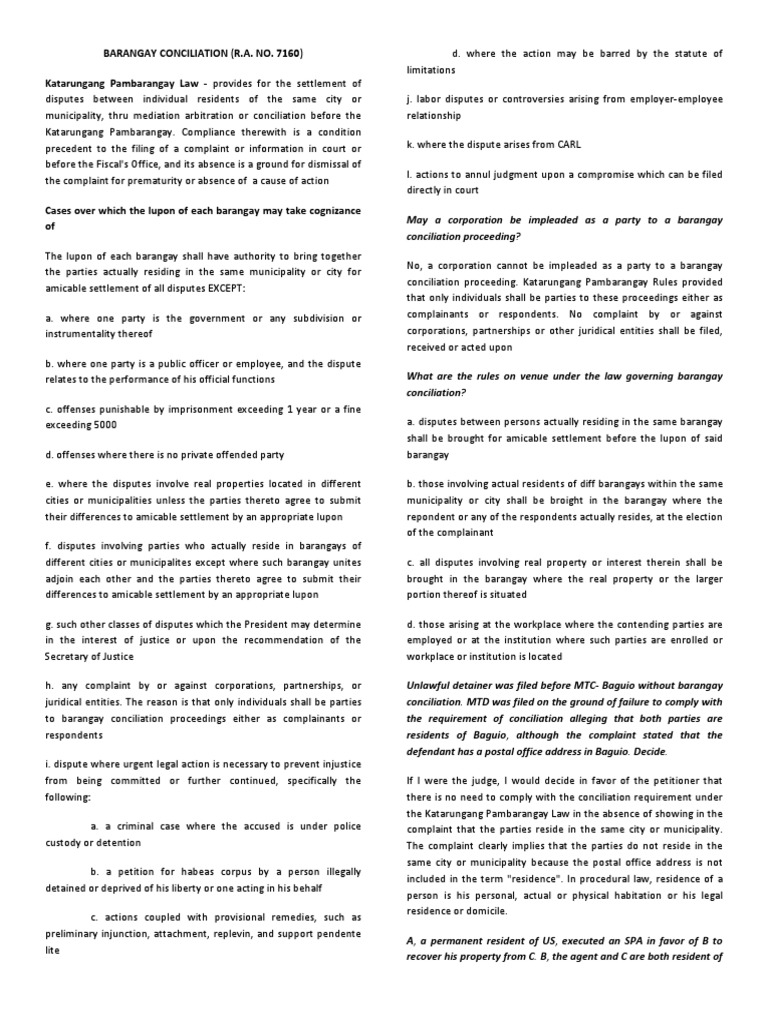 Barangay Conciliation | Download Free PDF | Pleading | Complaint