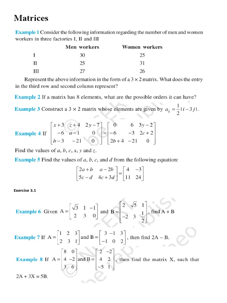 Matrices: Exercise 3.1 | PDF