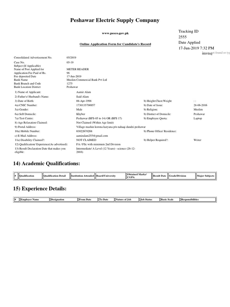 Peshawar Electric Supply Company: 14) Academic Qualifications ...