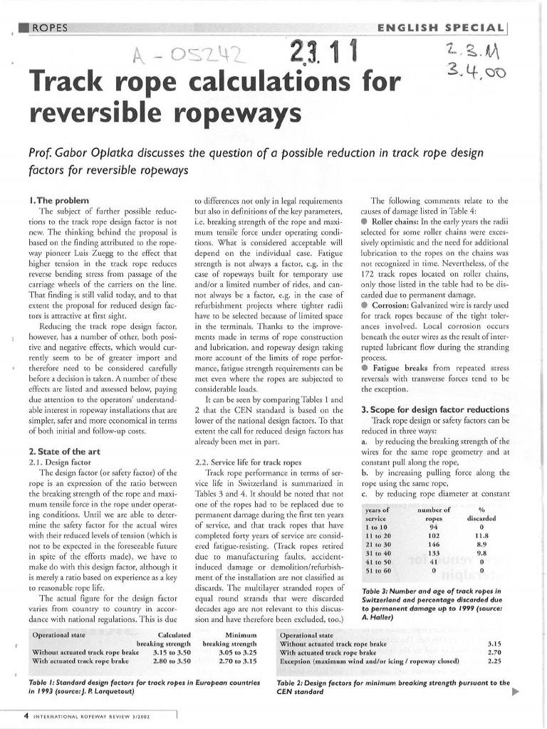Track Rope Calculations For Reversible Ropeways: L U I N L V L | PDF ...