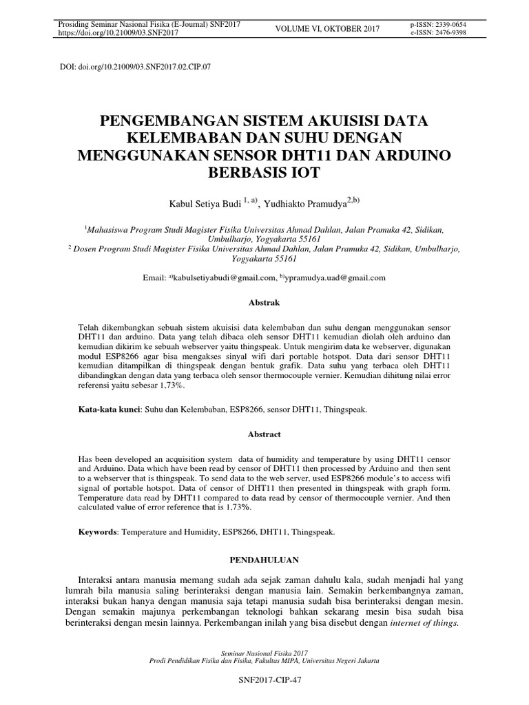 Pengembangan Sistem Akuisisi Data Kelembaban Dan Suhu Dengan ...