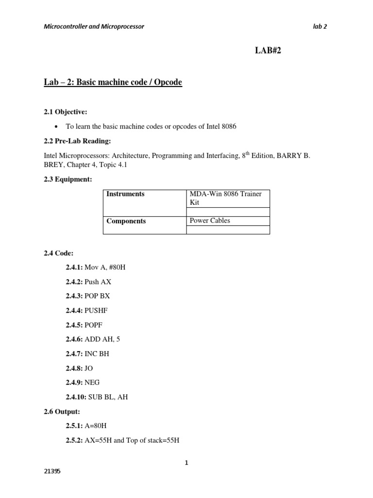 To Learn The Basic Machine Codes or Opcodes of Intel 8086 | PDF ...