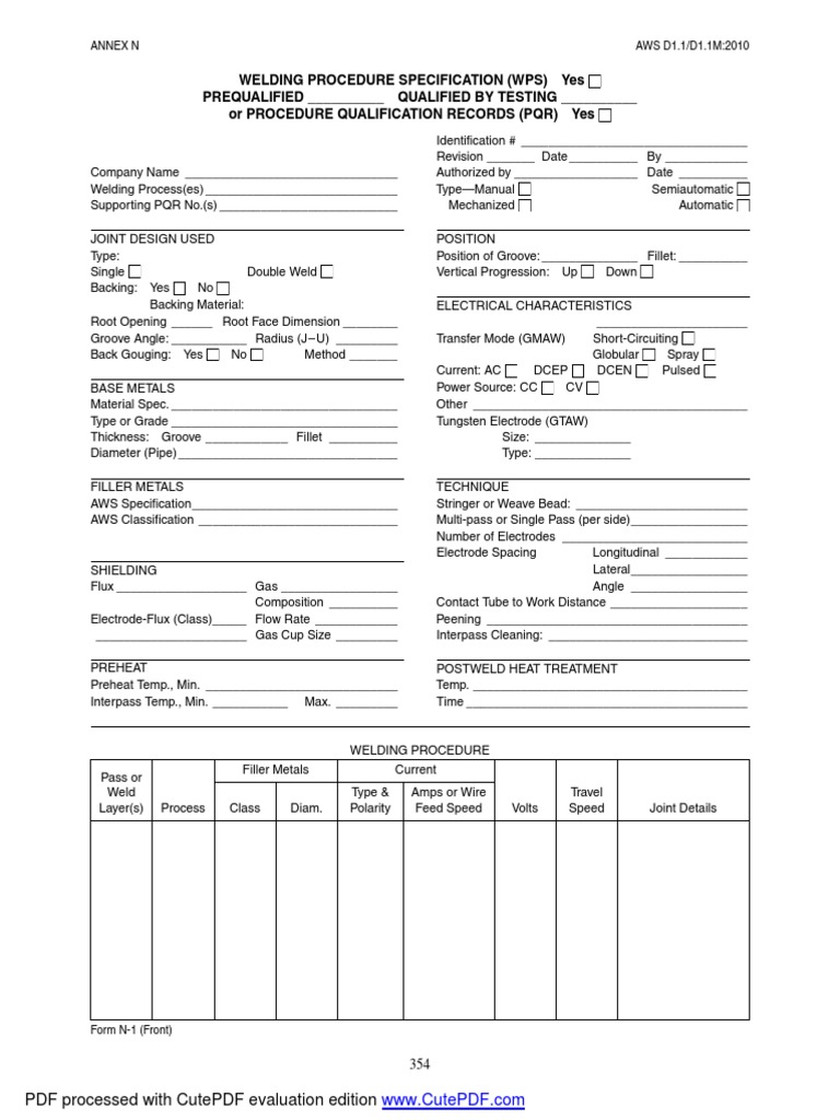Welding Procedure Specification (WPS) Yes PREQUALIFIED - Qualified by ...