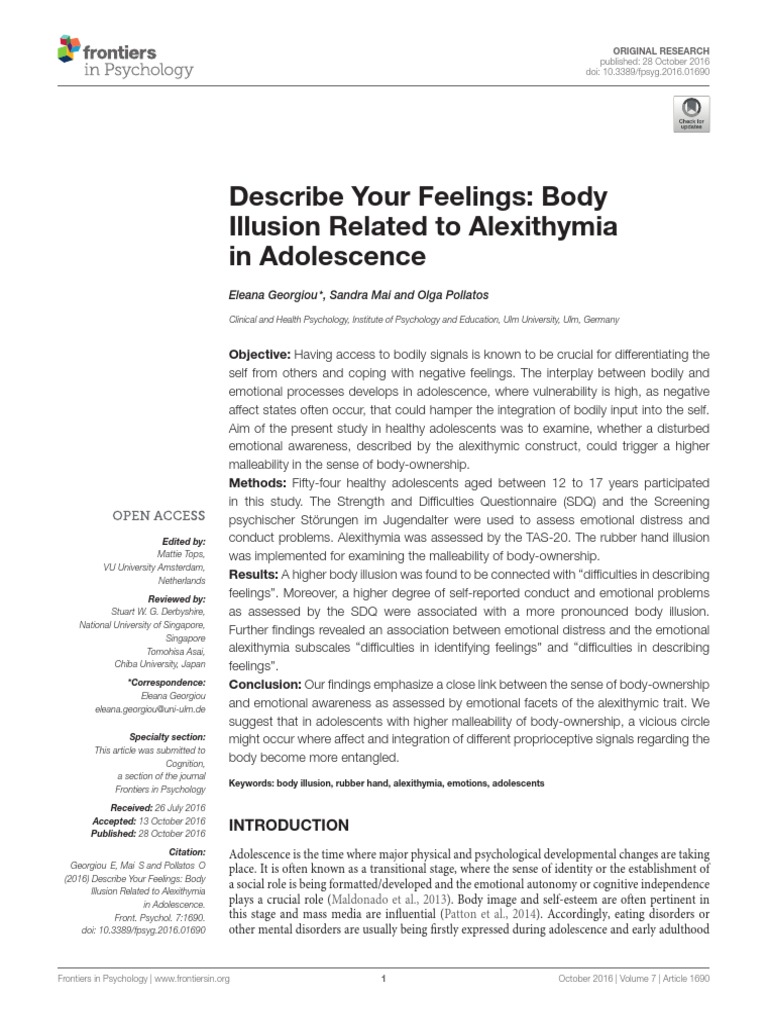Alexithymia Body Ilusions | PDF | Adolescence | Standard Deviation