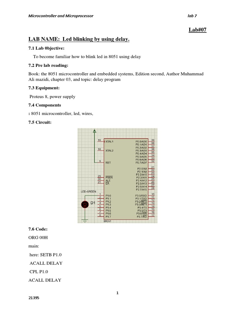 Lab#07 LAB NAME: Led Blinking by Using Delay | PDF | Microcontroller ...
