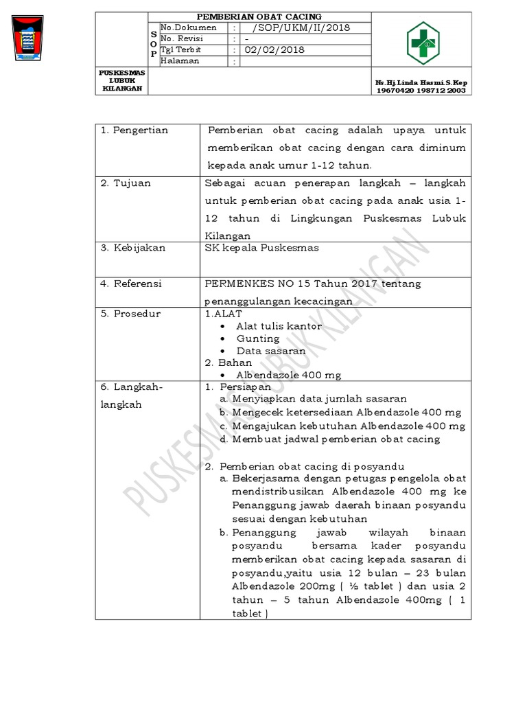 Sop Pemberian Obat Cacing | PDF