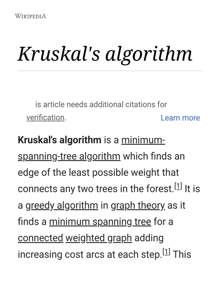 Kruskal's Algorithm - Wikipedia | PDF | Discrete Mathematics | Graph Theory