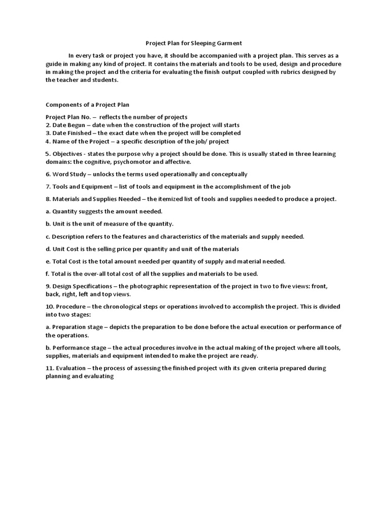 Project Plan for Pajama Trousers | PDF | Rubric (Academic ...