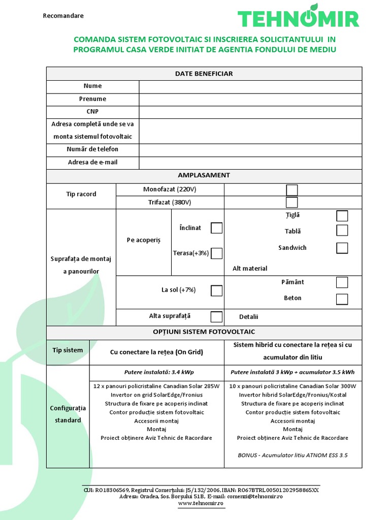 Formularul de Inscriere Casa Verde | PDF