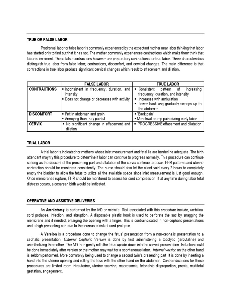 True or False Labor | PDF | Childbirth | Caesarean Section