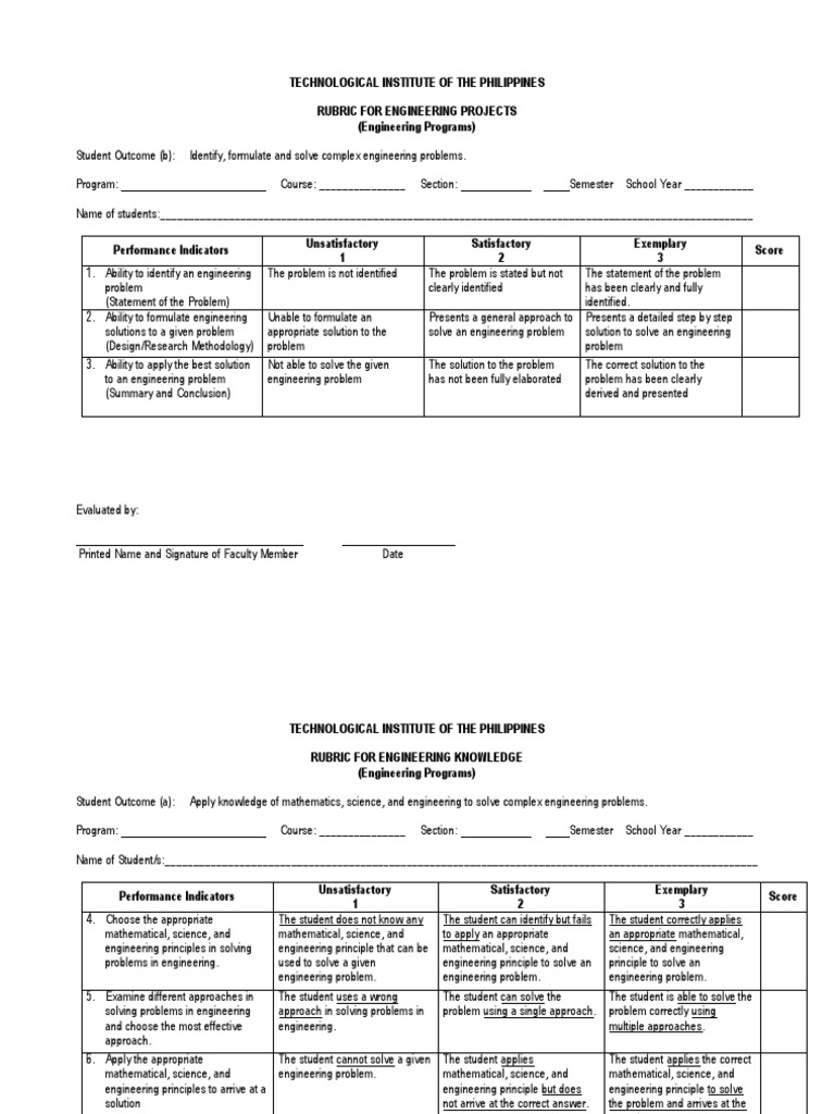 Rubrics for Assessing Engineering Student Outcomes | PDF | Engineering ...
