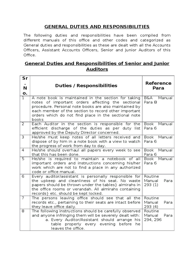 Job Description and Duties of Senior Auditors | PDF | Audit | Cheque