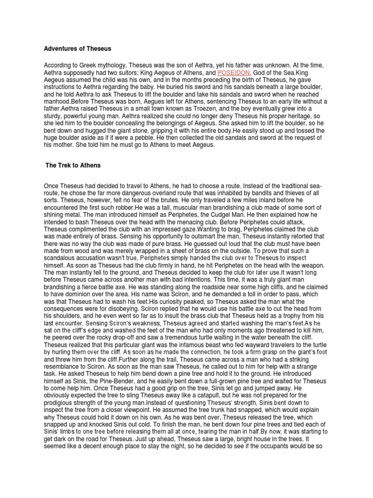 Summary of Theseus' Adventures | PDF | Theseus | Minotaur