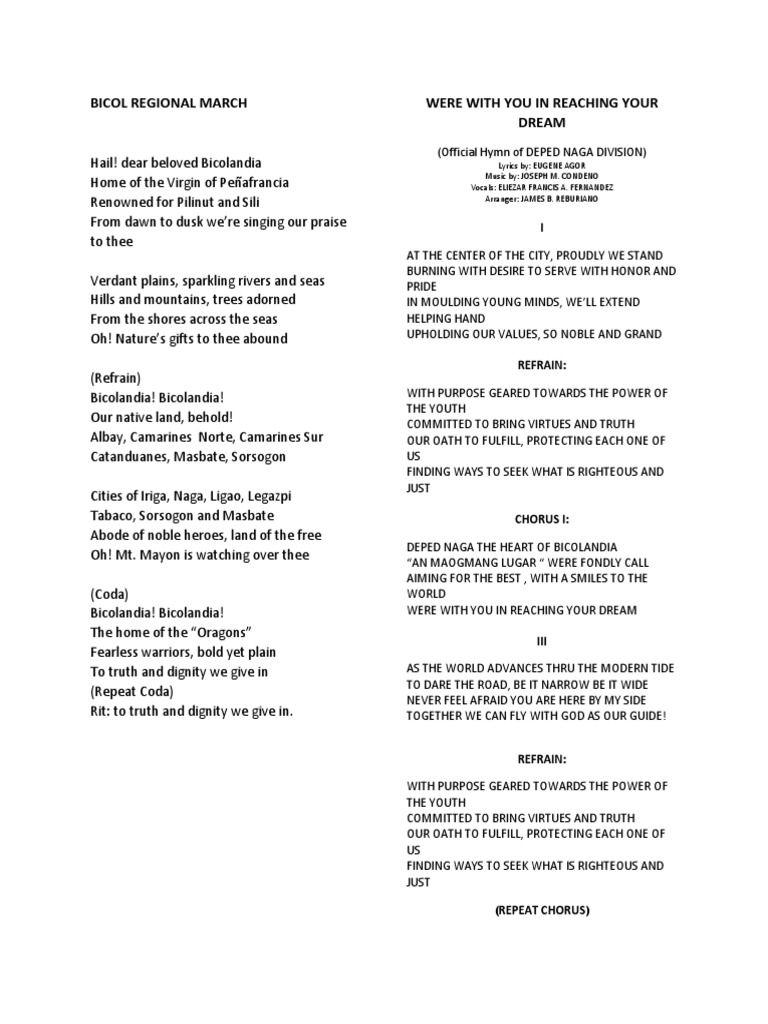 Bicol and Deped Hymn | PDF | Entertainment (General)