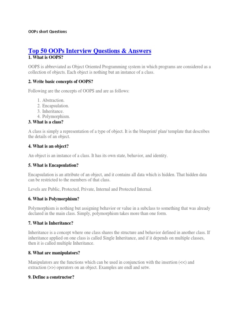 OOPs Short Questions | PDF | Constructor (Object Oriented Programming) | Programming