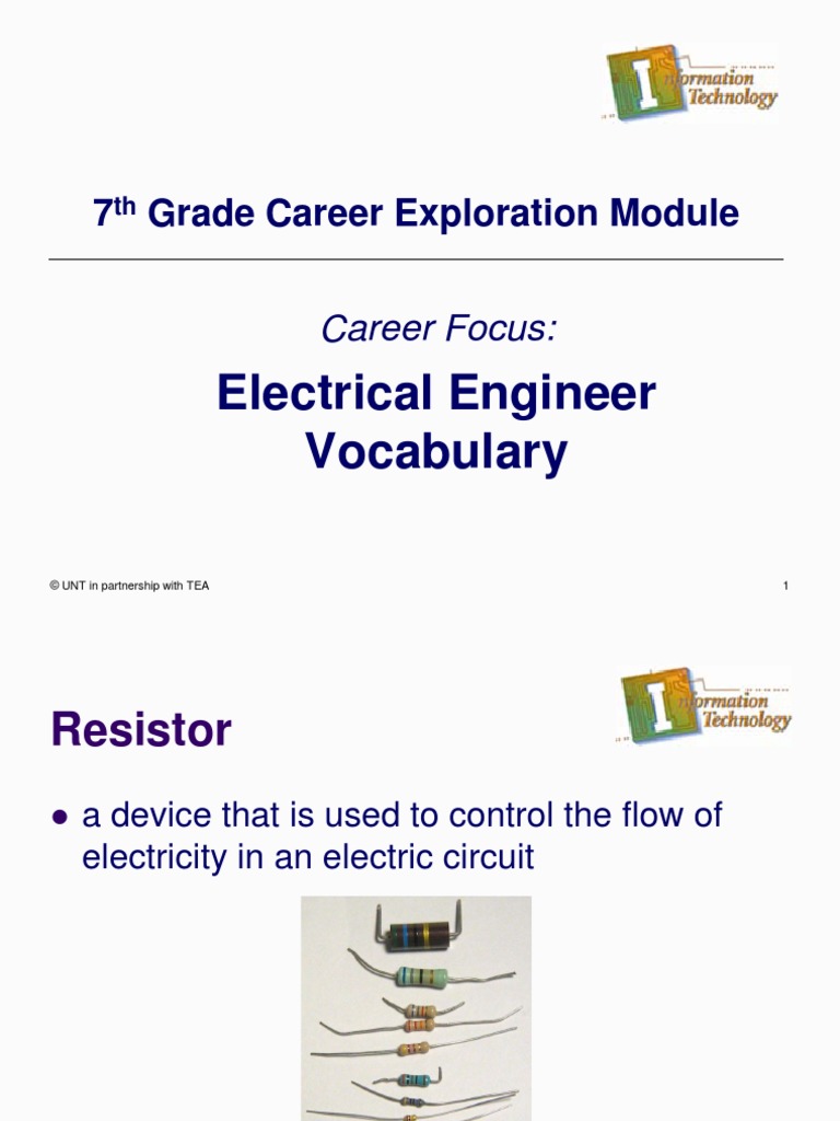 Electrical Engineer Vocabulary: 7 Grade Career Exploration Module | PDF ...