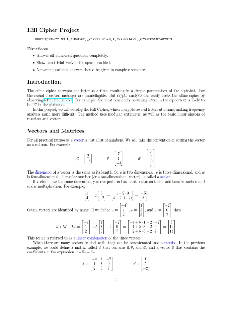 Hill Cipher Workout Tutorial in Vectors and Matrices | PDF | Matrix (Mathematics) | Vector Space