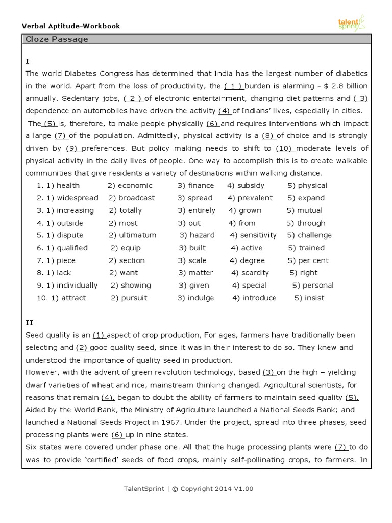 Practice Cloze Test PDF | PDF | International Rice Research Institute ...