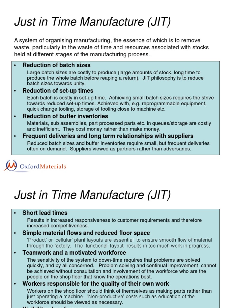 Just in Time Manufacture (JIT) : Reduction of Batch Sizes | PDF ...
