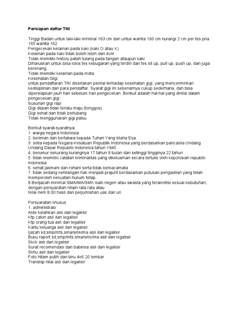 Persiapan Daftar TNI PDF | PDF