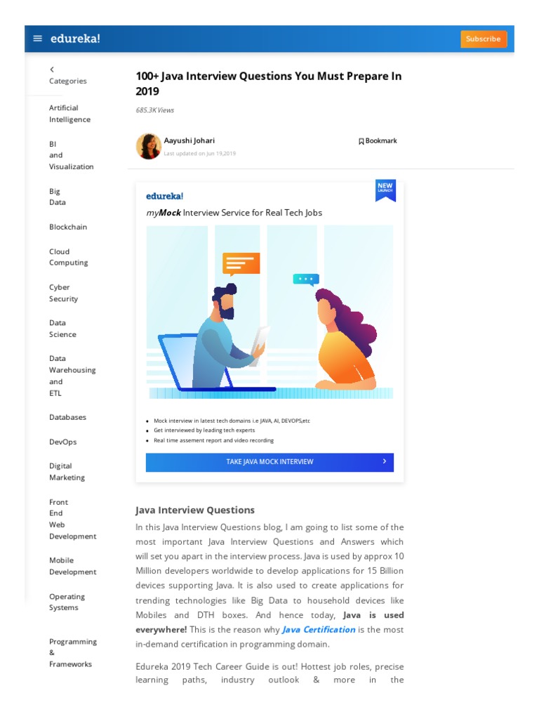 100+ Java Interview Questions You Must Prepare in 2019: Mymock Interview Service For Real Tech ...