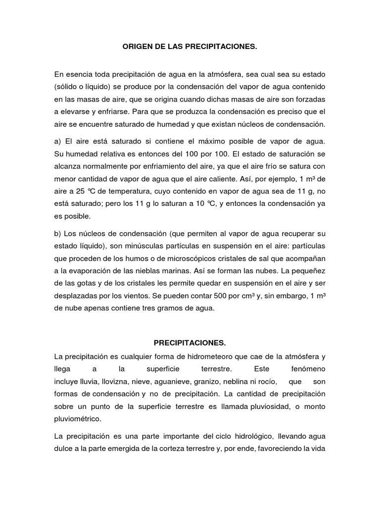 Origen de Las Precipitaciones | PDF | Precipitación | Ciencias atmosféricas