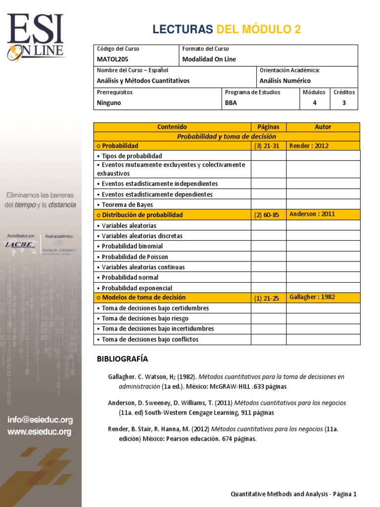 Métodos Cuantitativos - Lecturas Módulo 2 | PDF