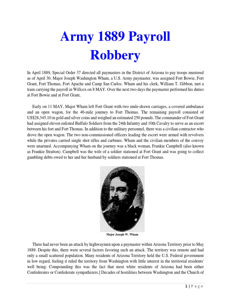 1889 Army Payroll Robbery Incident | PDF | Prosecution | Violence