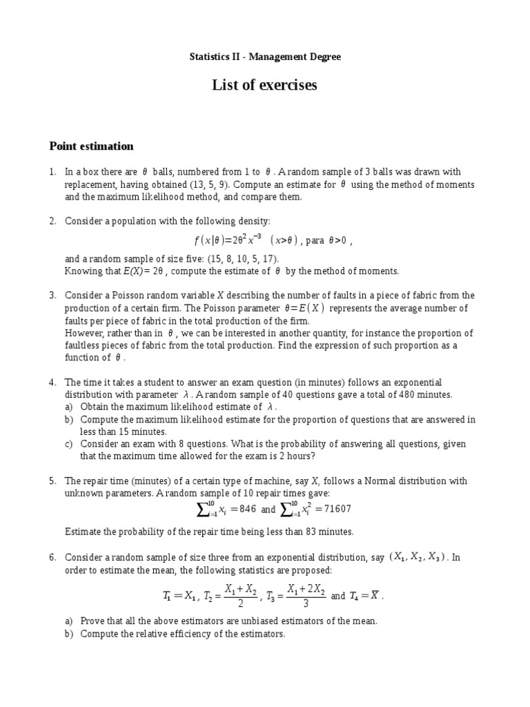 Exercises Point Estimation | PDF | Estimator | Poisson Distribution