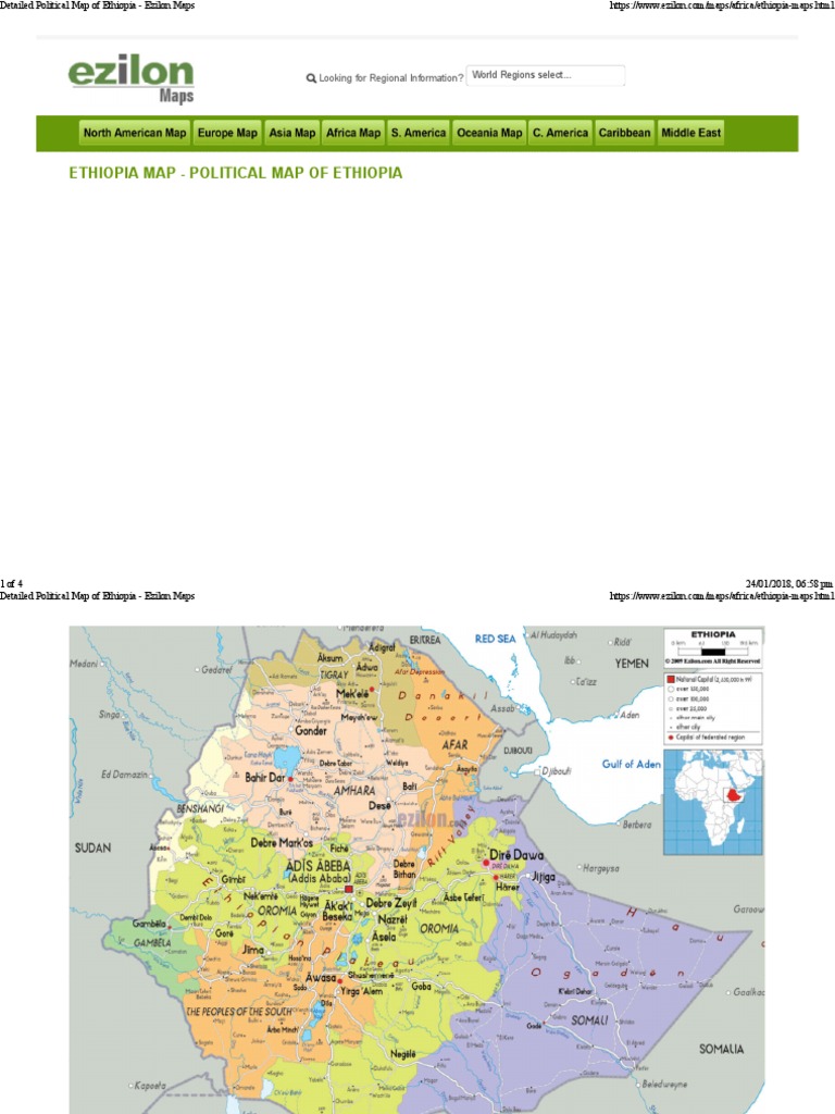 Detailed Political Map of Ethiopia - Ezilon Maps | PDF | Horn Of Africa ...