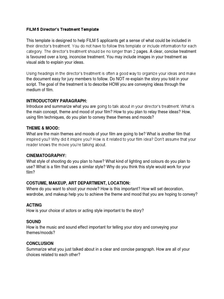 FILM 5 Directors Treatment Template | PDF