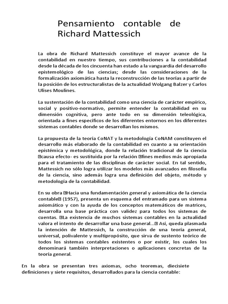 Pensamiento contable de Richard Mattessich | Ciencia | Contabilidad