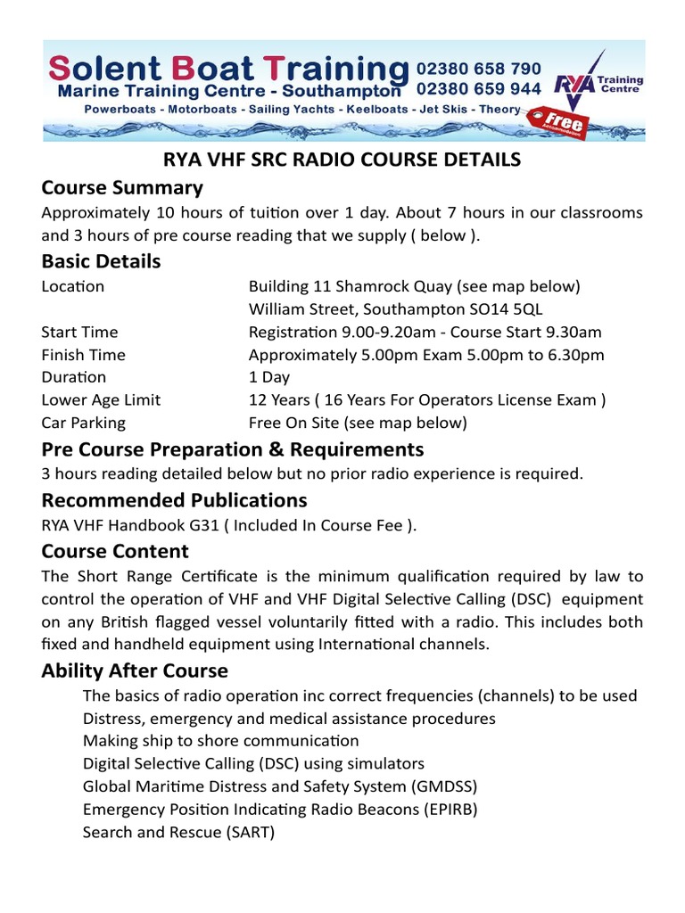 Rya VHF SRC Radio Course Details v1 | PDF | Wireless | Water Transport