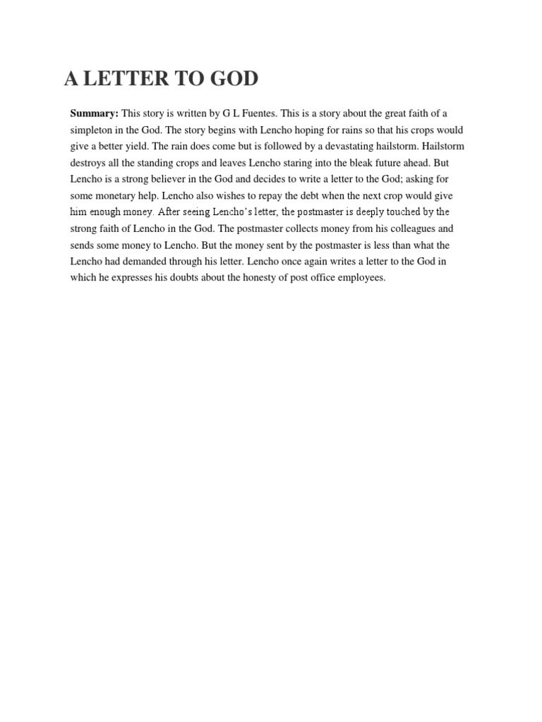 A Letter To God: Summary: This Story Is Written by G L Fuentes. This Is ...