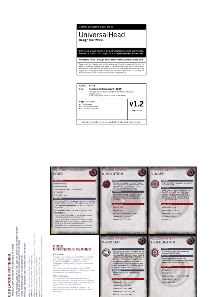 AT43 Cards - Cogs - v1.2 | PDF | Armoured Fighting Vehicles | Infantry