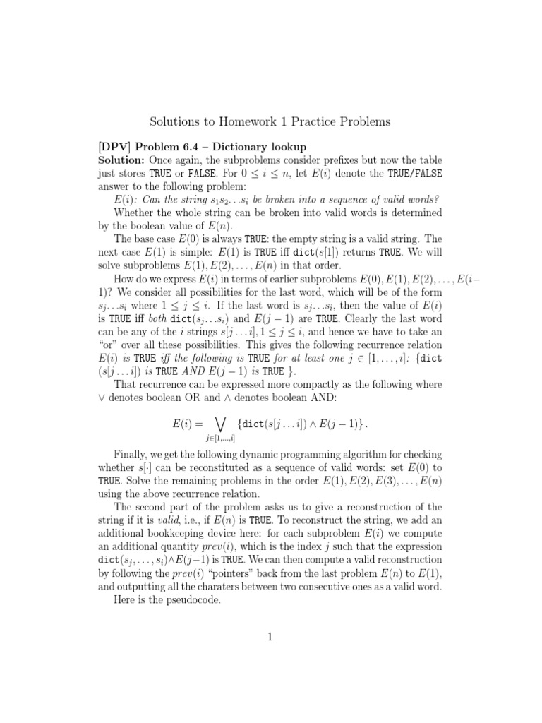 Hw1 Dpv Chapter 6 Solutions Pdf Recurrence Relation Time Complexity