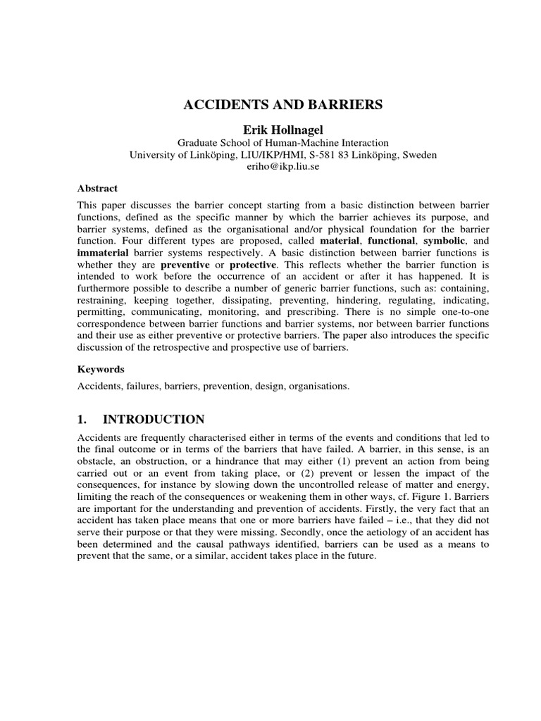 Classifying Barriers: A Framework for Understanding Accidents Through ...