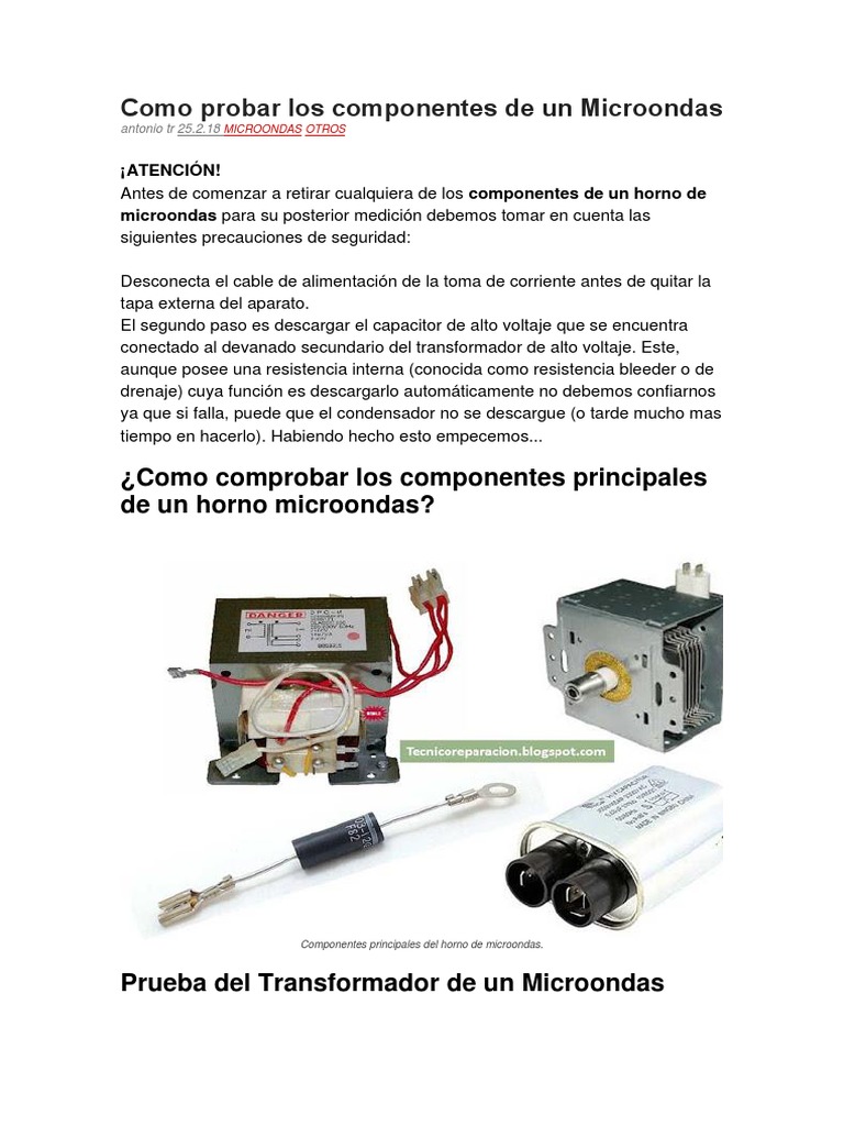 Como Probar Los Componentes de Un Microondas | PDF | Transformador | Diodo