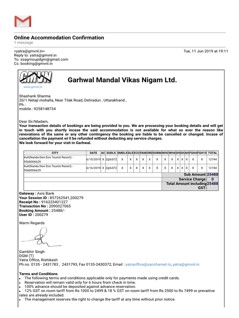 Gmail - Online Accommodation Confirmation | PDF | Banking | Payments