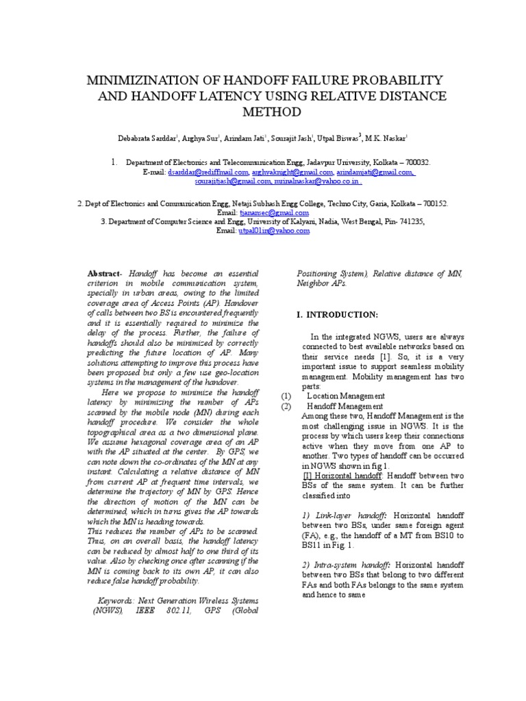 Minimizination of Handoff Failure Probability and Handoff Latency Using Relative Distance Method ...