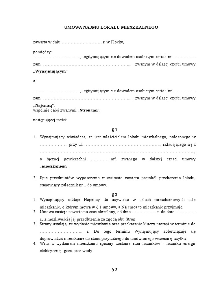 Umowa Najmu Mieszkania | PDF