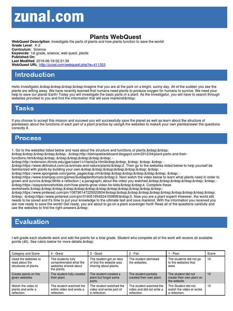Plants Webquest | PDF | Learning | Behavior Modification