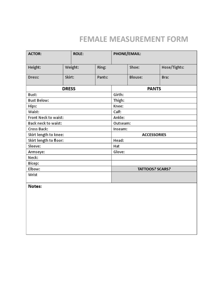 Female Measurement Form: Dress Pants | PDF